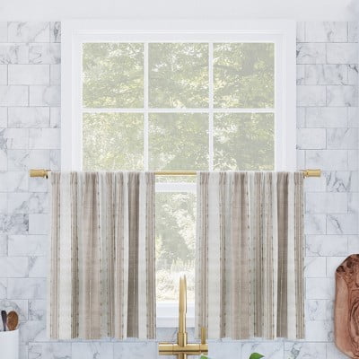 2pc Slub Textured Striped Cotton Cafe Curtain Tier Pair Linen/White ...