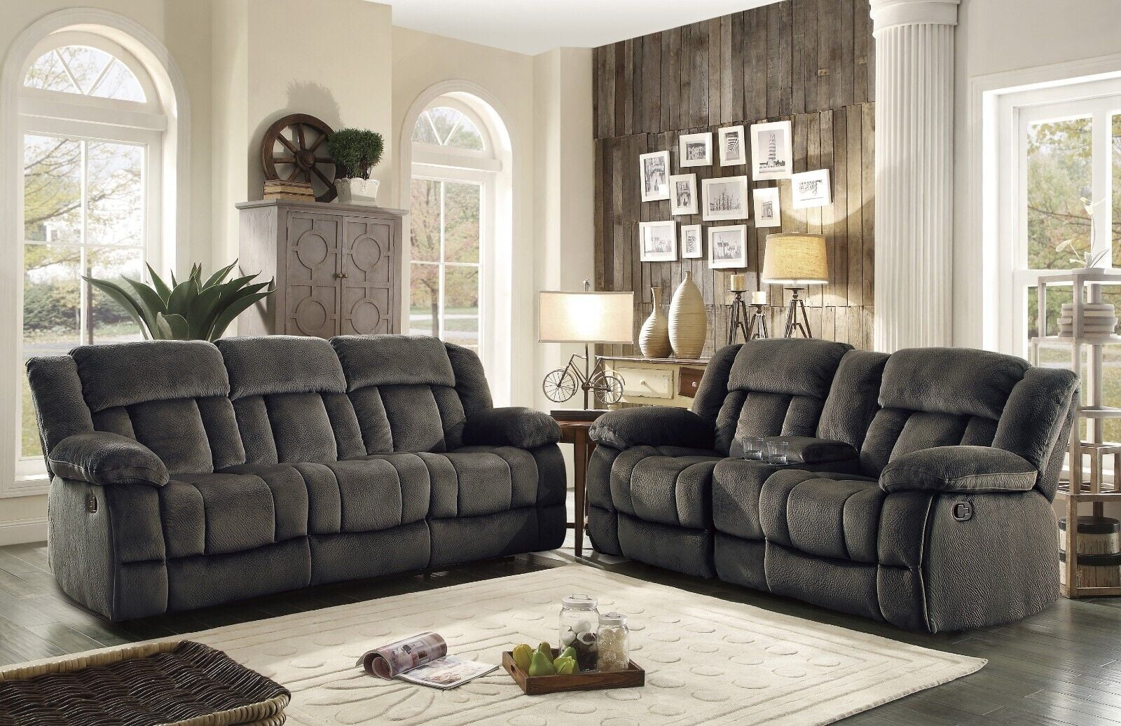 2pc Sofa Set Double Reclining Sofa Loveseat w Center Console Modern ...