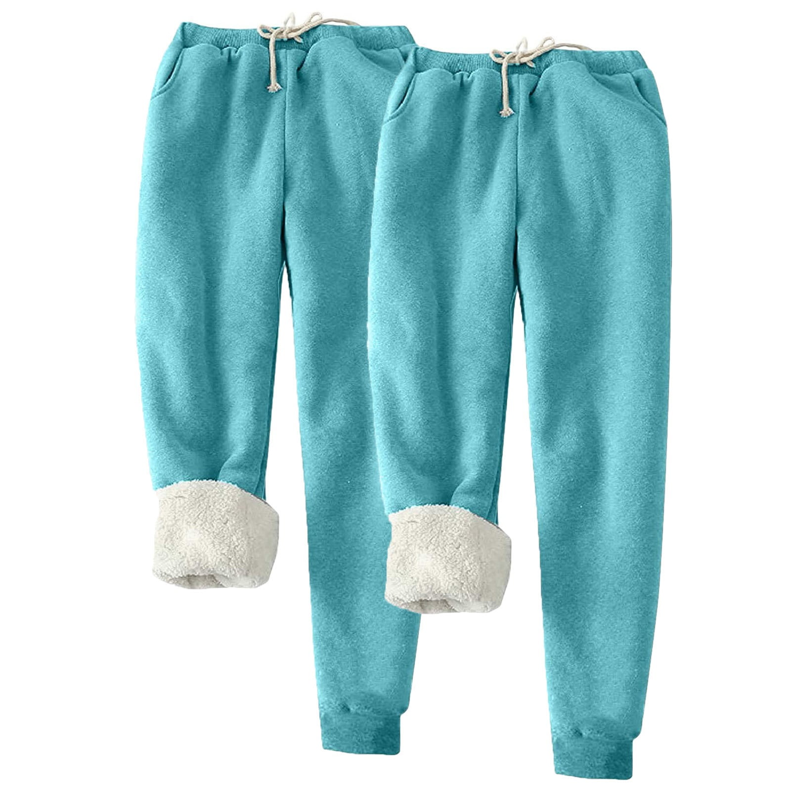 2pc Solid Sweatpants for Women Warm Fleece Lined Drawstring Joggers ...