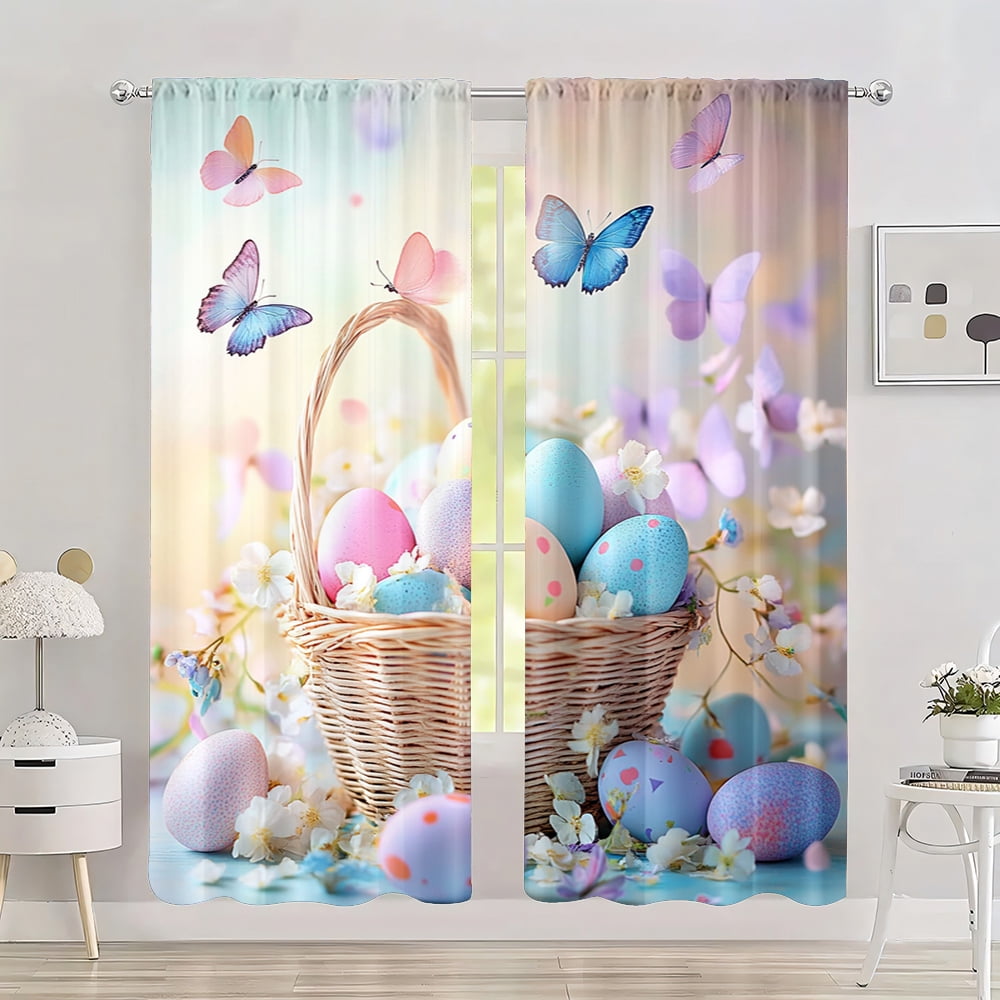 2pc Spring Curtain Easter 3 Versatile Polyester Fabric Without Electricity Family Party ration ...