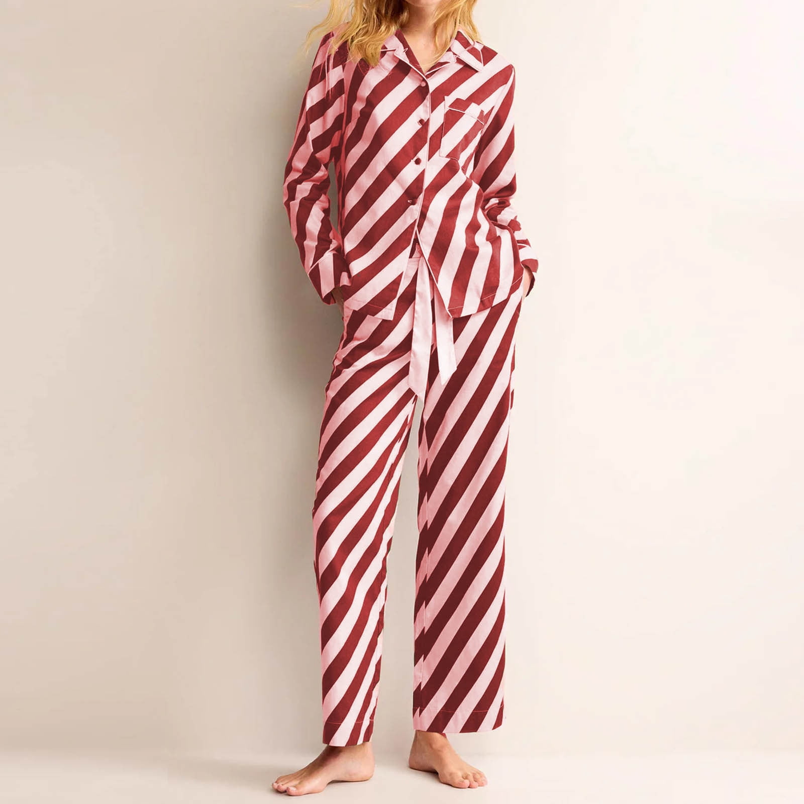 2pc Tracksuit Sets for Women Outfit New Women Striped Satin Pajama Set ...