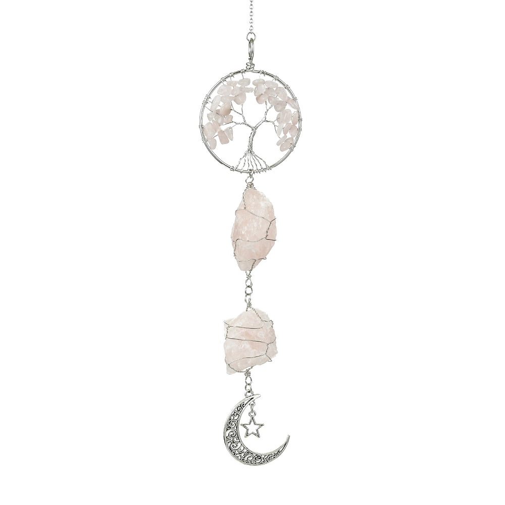 2pc Tree of Life Natural Rose Quartz Pendant Decorations with Tibetan ...