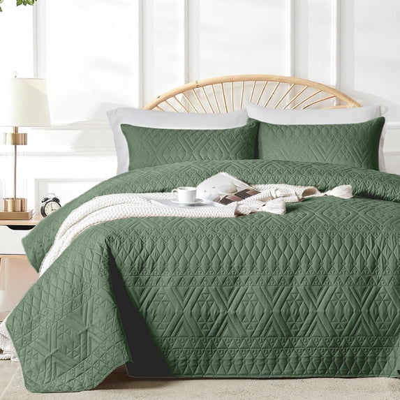 2pc Twin Quilt Set, Green, Geometric, Lightweight, All-Season (1 Quilt ...