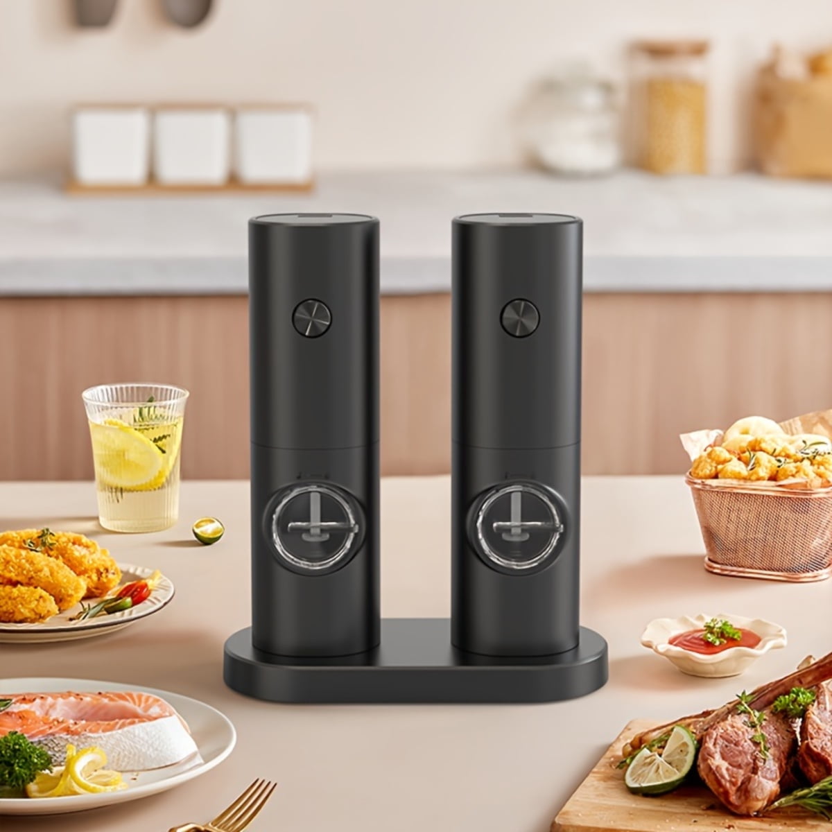 2pc USB Rechargeable Electric Pepper Grinder & Salt Mill Set Adjustable ...