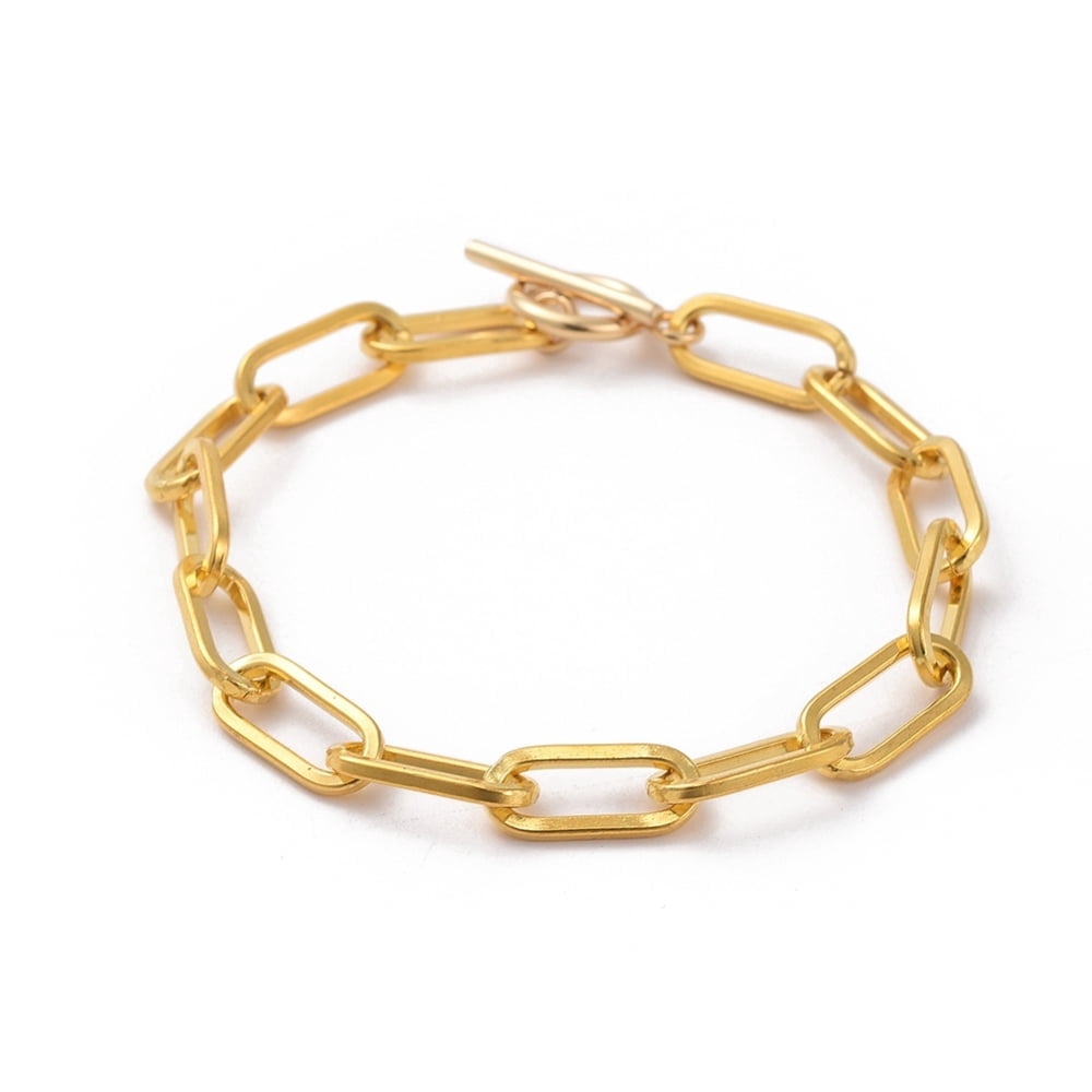 2pc Unwelded Iron Paperclip Chain Bracelets with 304 Stainless Steel ...