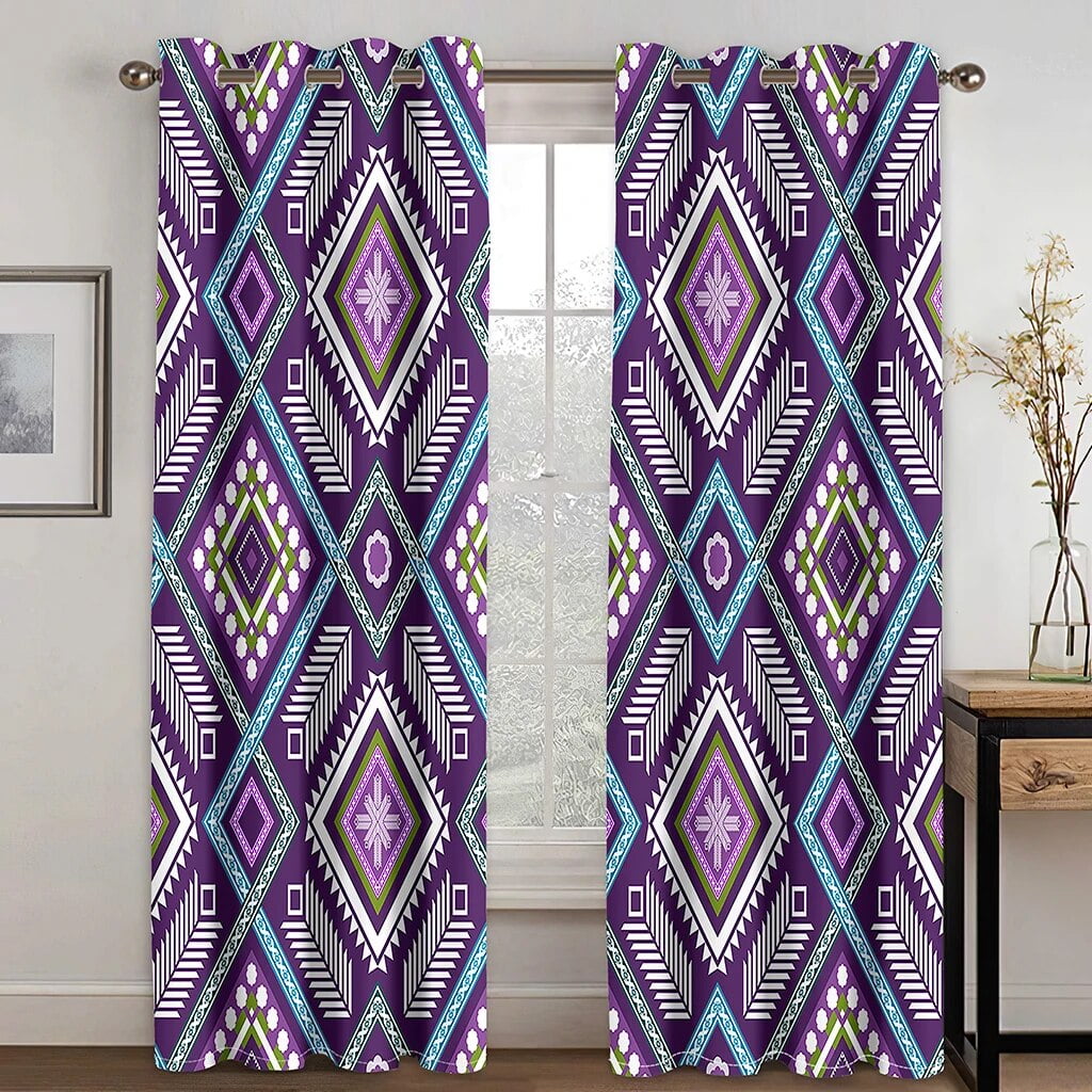 2pc Vintage Bohemian Printed Window Curtain Window Curtain Semi Blackout Decor Curtains For ...