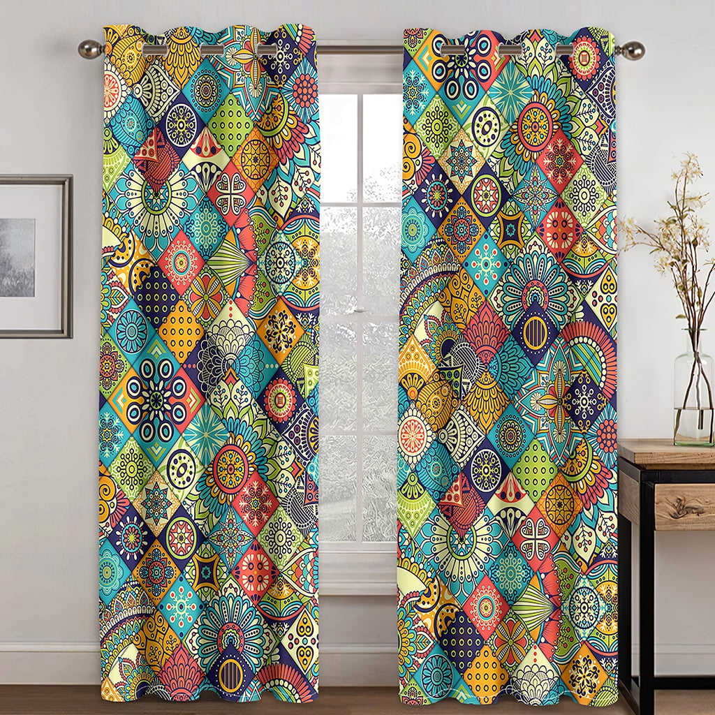 2pc Vintage Bohemian Printed Window Curtain Window Curtain Semi Blackout r Curtains For Living ...