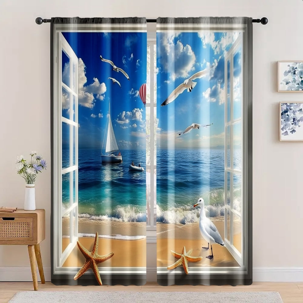 2pc Window Curtains Fake window scenery Machine Washable Fabric Without ...