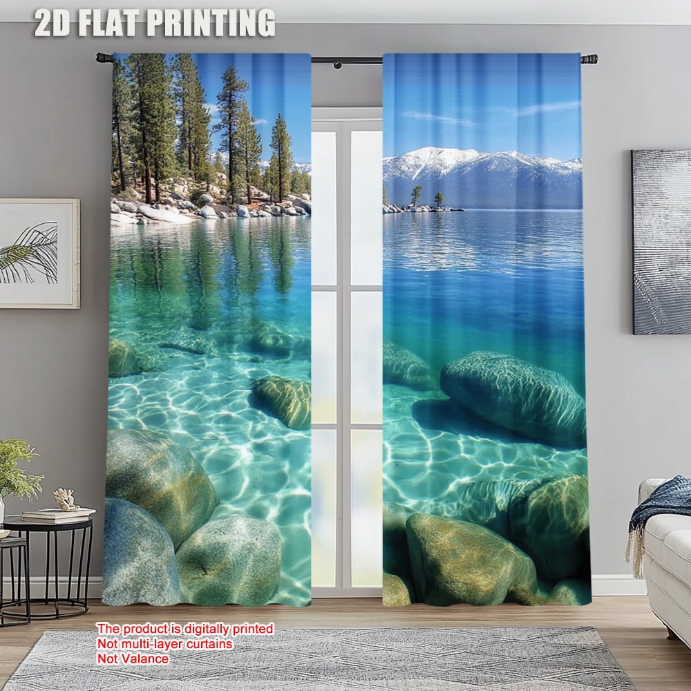 2pc Window Curtains Lake Versatile Polyester Fabric Without Electricity ...