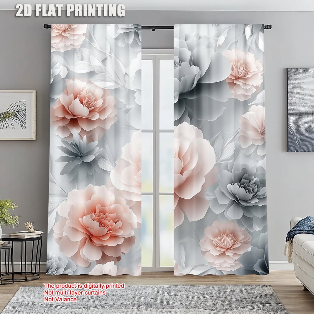 2pc Window Drapes Carnation Flowers Polyester Without Electricity Festive Backdrops Suitable for ...