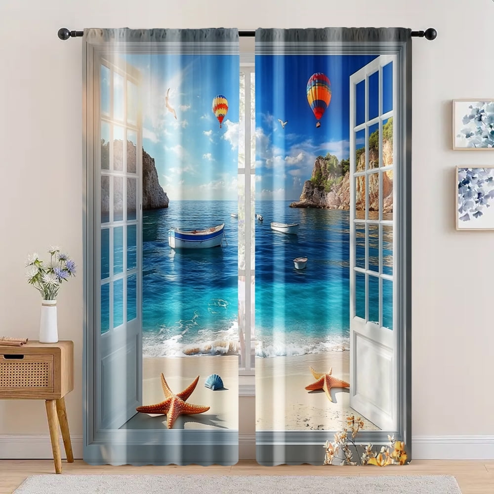 2pc Window Drapes Fake window scenery Fabric Without Electricity ...