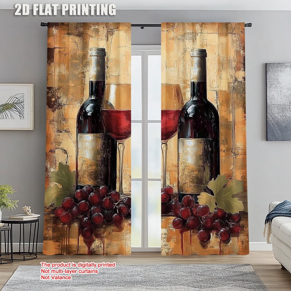 2pc Window Treatment Curtains Red Wine Grapes Polyester Fabric Without ...