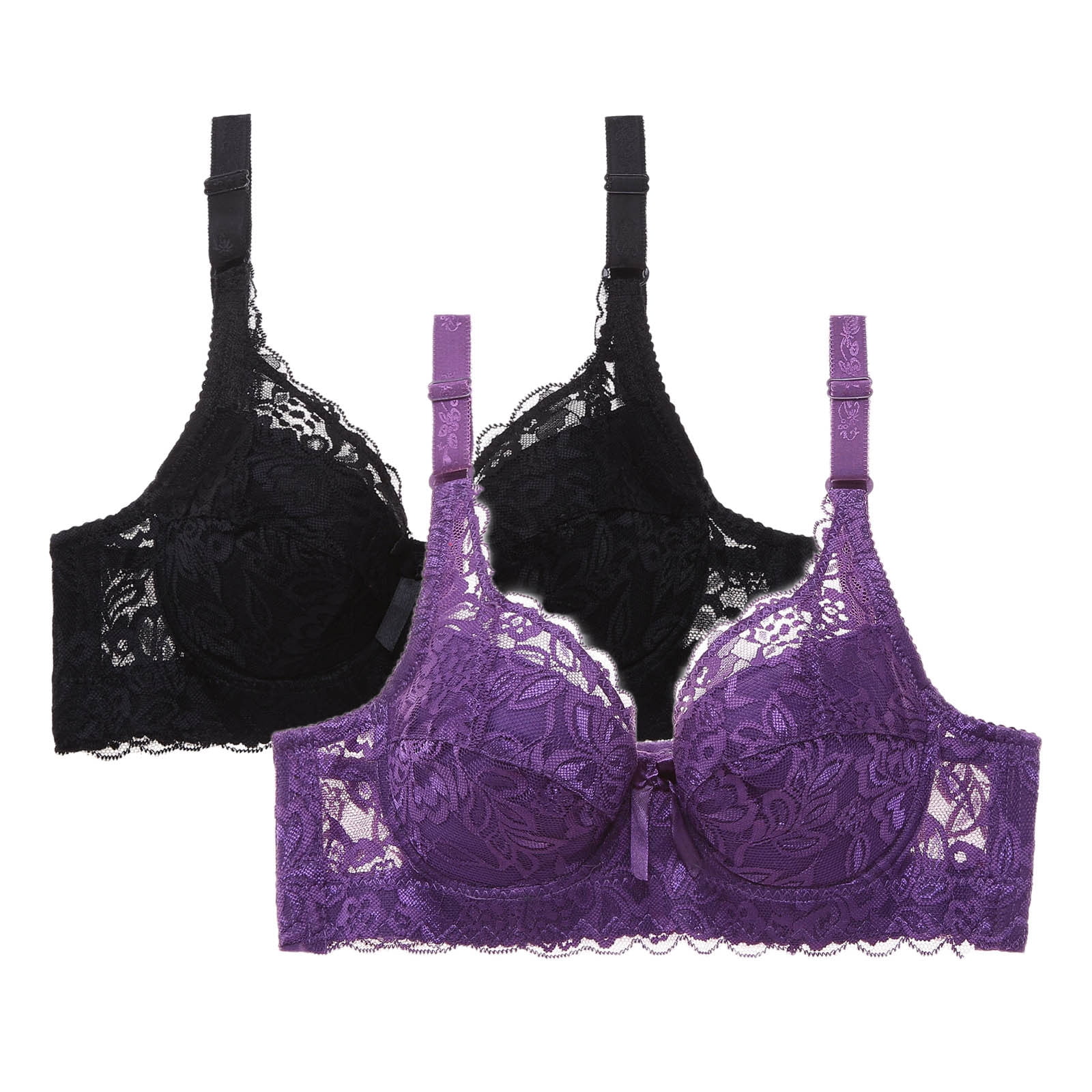 2pc Women's Balconette Lace Bra Lightweight Thin Lace Underwire Push up ...