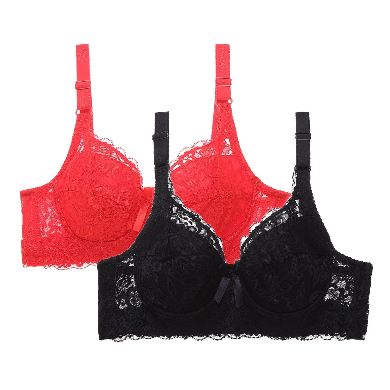 2pc Women's Floral Lace Bra, Mesh V-Neck Wireless Full Cover Underwear ...