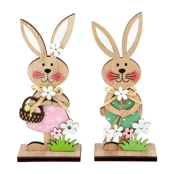 2pc Wooden Bunny Decorative Plaque Set, Easter Standing Bunny Rustic ...