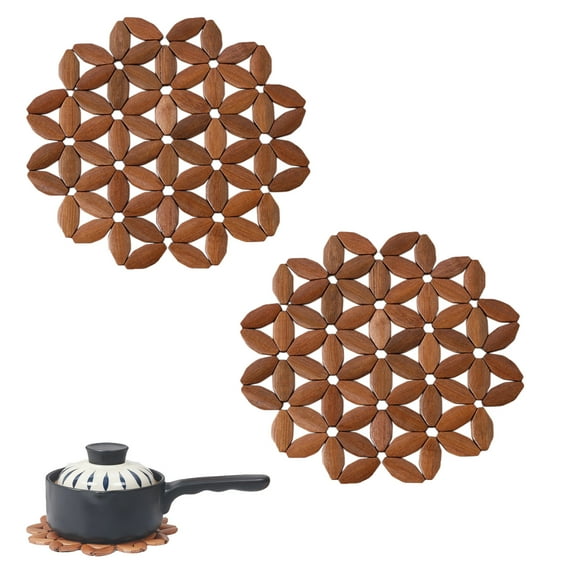2pc Wooden Heat-Resistant Pad, Home Dinner Plate Pad, Clay Pot Pad ...