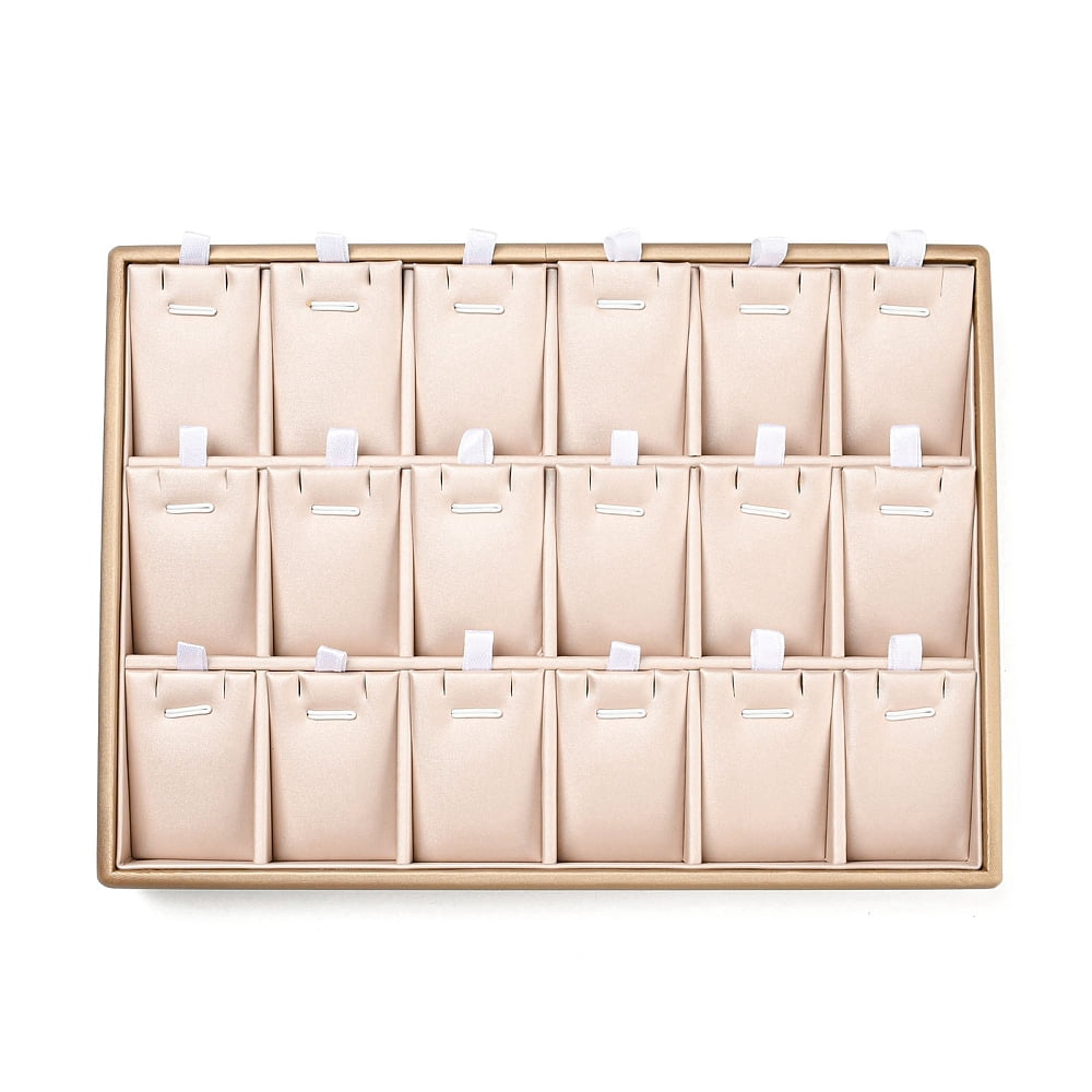 2pc Wooden Necklace Presentation Boxes Covered with PU Leather 18 Grids ...