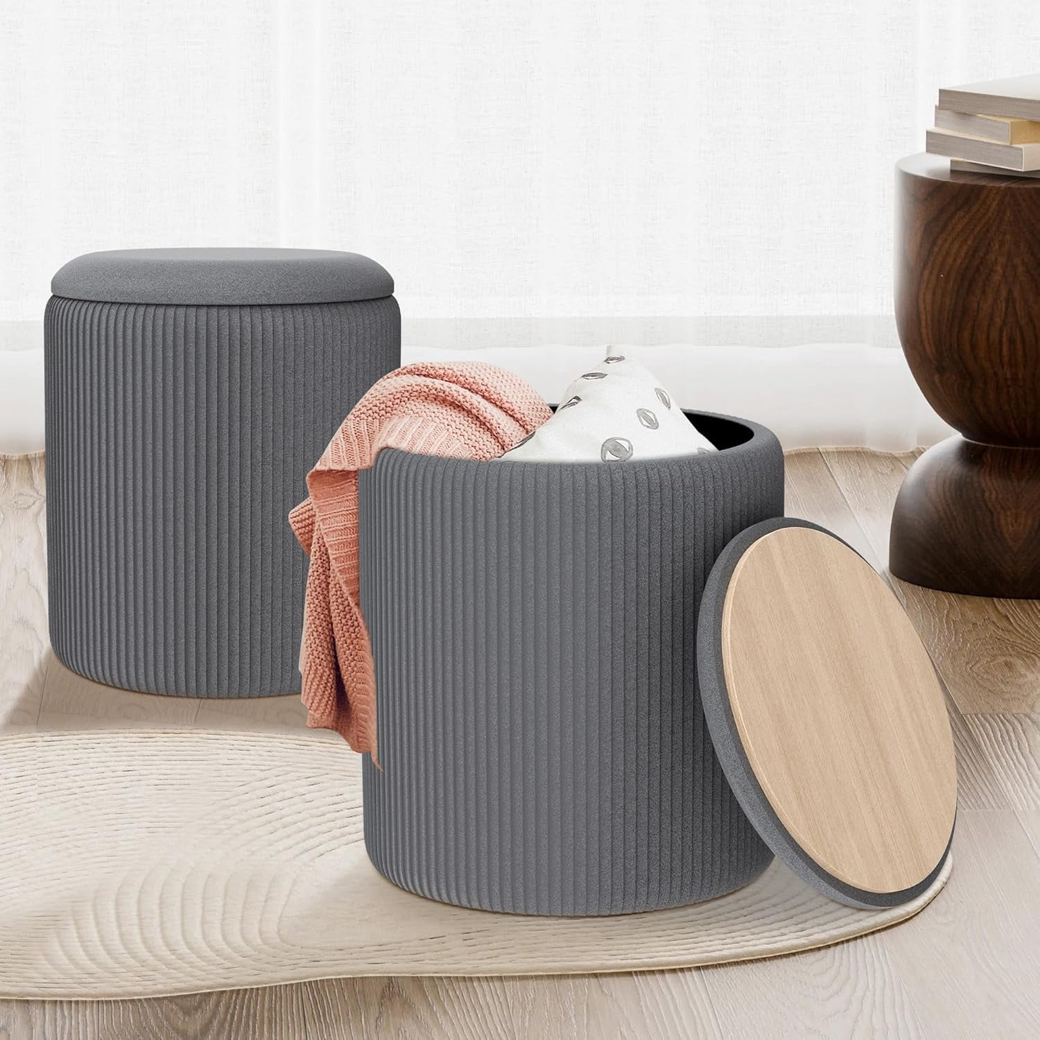 2pc velvet ottoman with storage & pouf foot rest - boho coffee table ...
