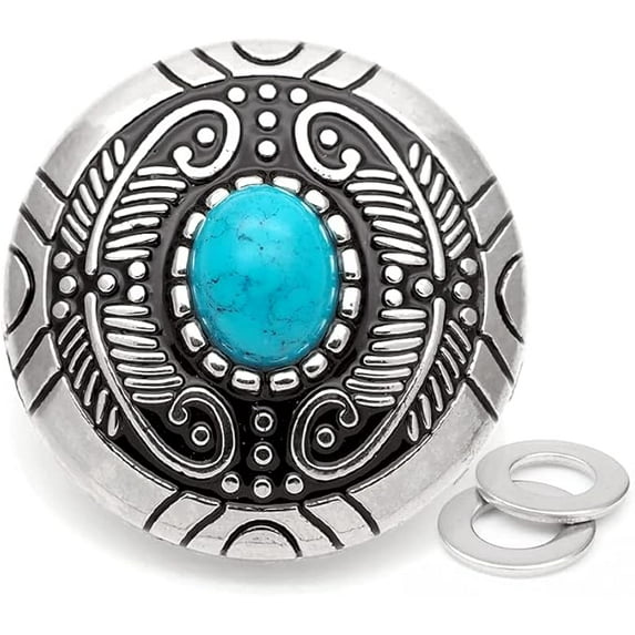 2pcs 1-1/8 Inch Coin Concho Feather Turquoise Flower Style Screw Back ...