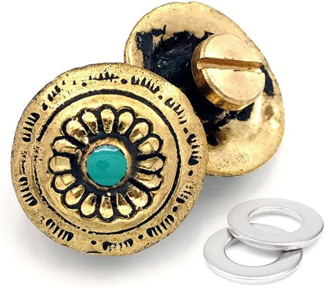 2pcs 1/2 Inch Flower Conchos Faux Turquoise Round Shape Silver Plated ...