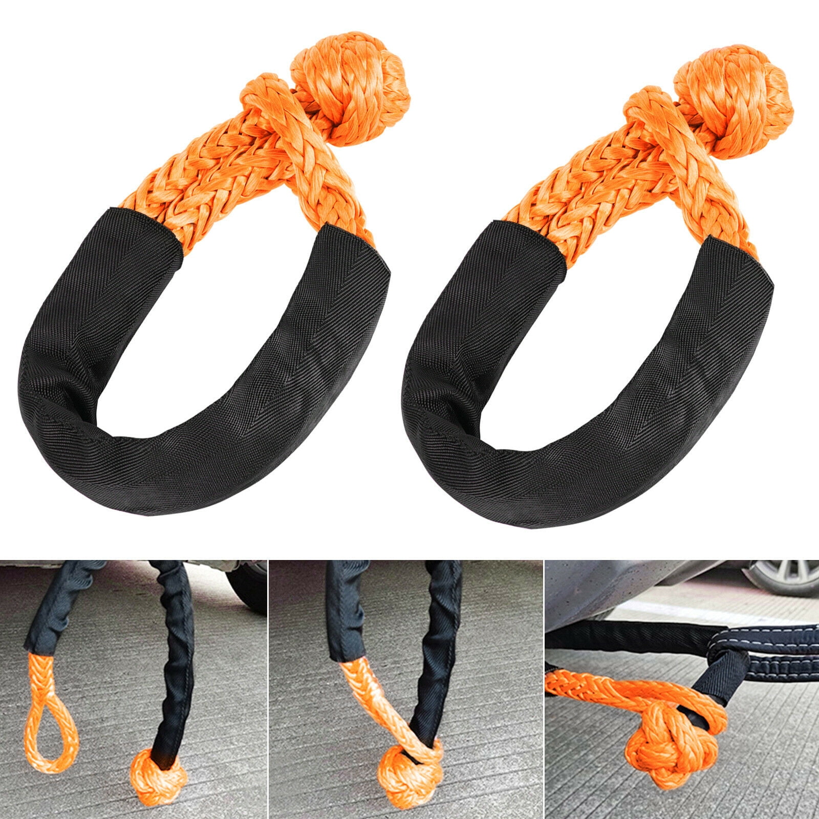 2pcs 1/2" X 22" Soft Shackle Rope Synthetic Tow Recovery Black Strap ...