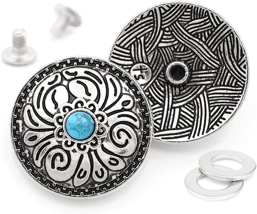 2pcs 1 Inch Flower Style Conchos with Faux Turquoise, DIY Leather Craft ...