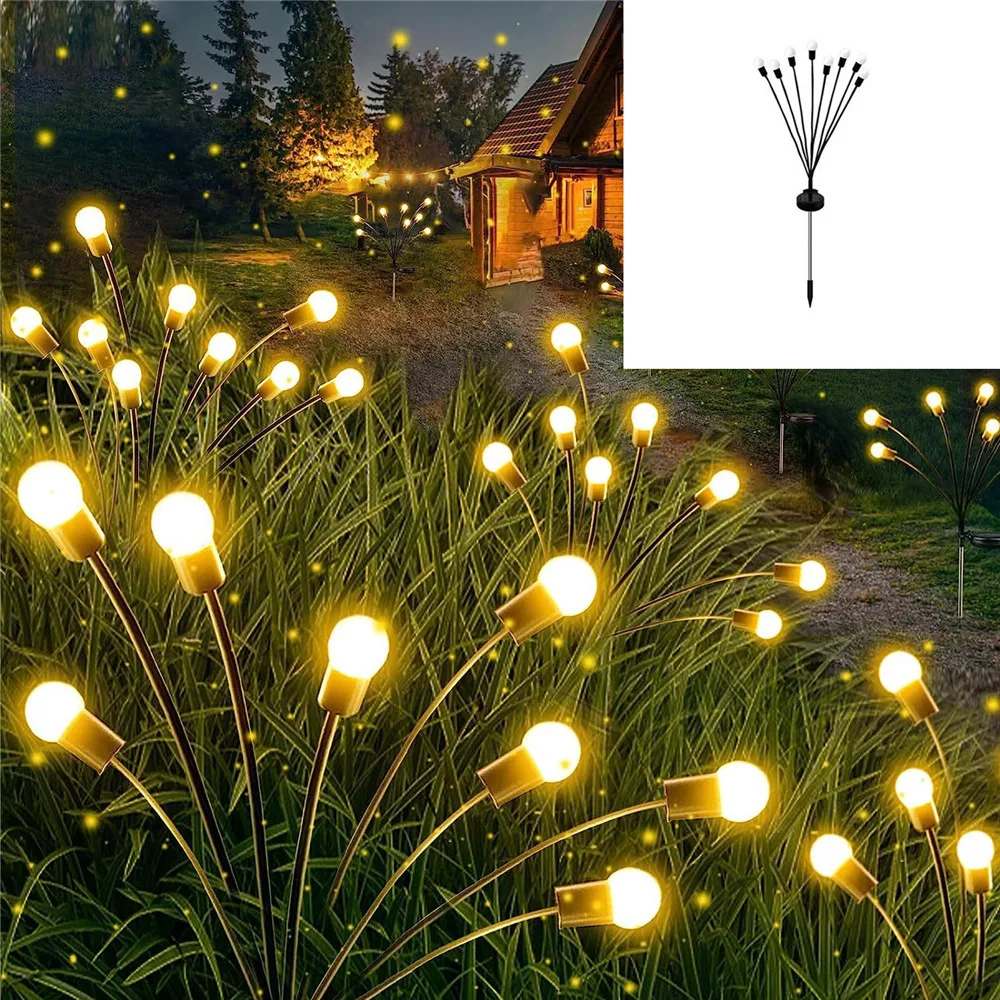 2pcs 10 LED Solar Powered Garden Lights Firefly Lights Outdoor Vibrant ...