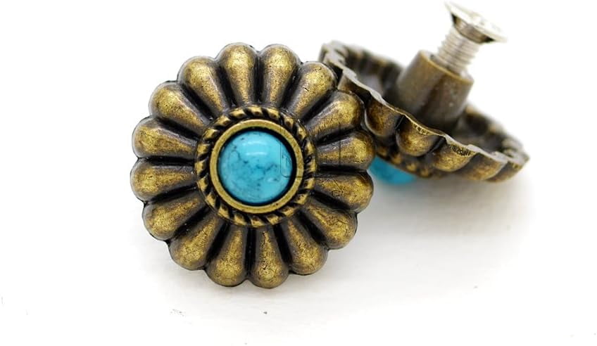 2pcs 11/16” Flower Concho Studs with Synthetic Turquoise, Screw Back ...