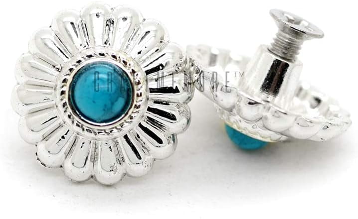 2pcs 11/16” Flower Concho Studs with Synthetic Turquoise, Screw Back ...