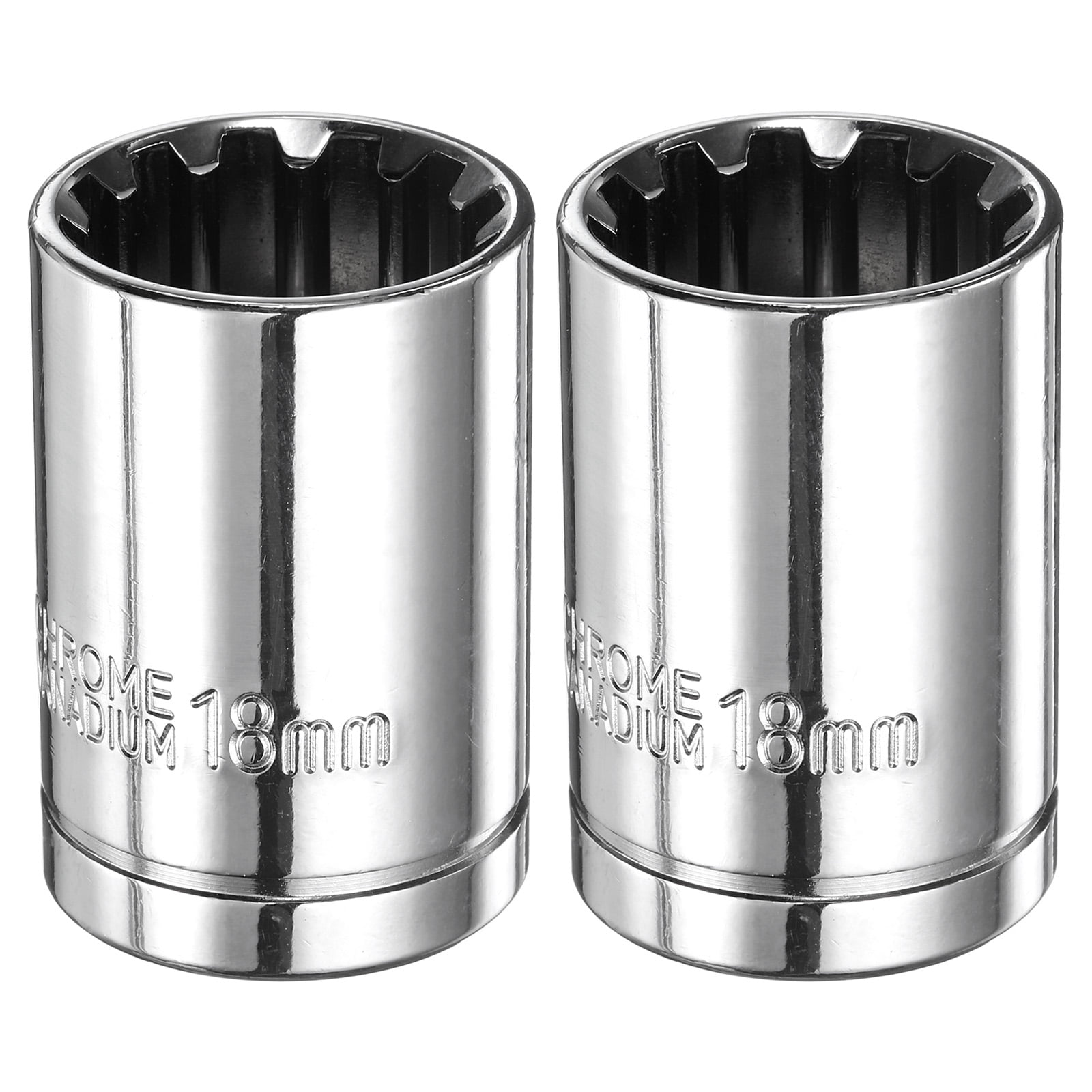 2pcs 12 Point Socket 1/2" Drive by 18mm Metric CR-V Steel Shallow ...