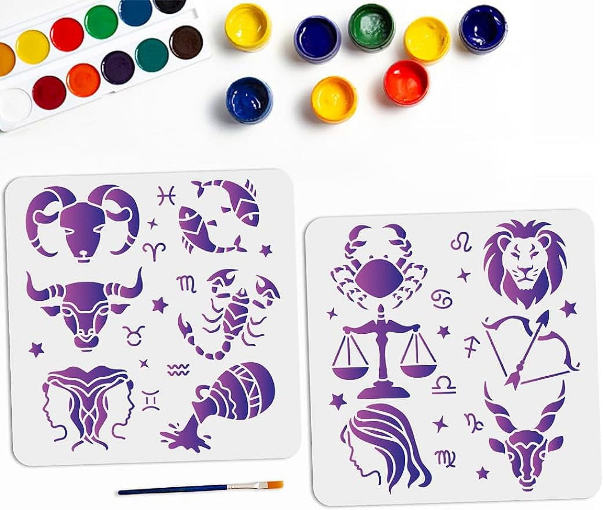 2pcs 12 Zodiac Signs Stencil 12 Constellations Craft Stencil with Paint ...