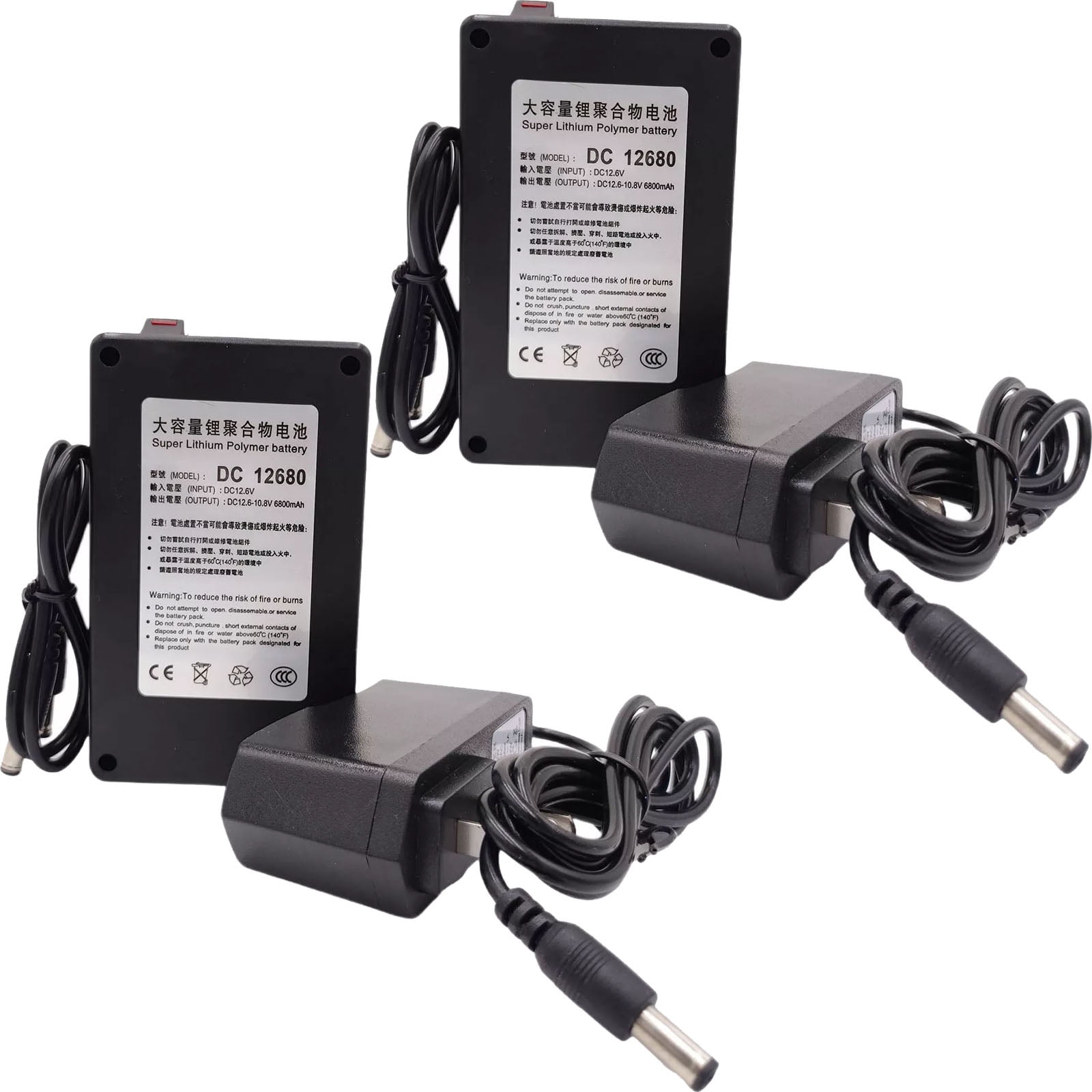 2pcs 12V 6800mAh DC12680 Rechargeable Li-ion Lithium Battery DC 12680 ...