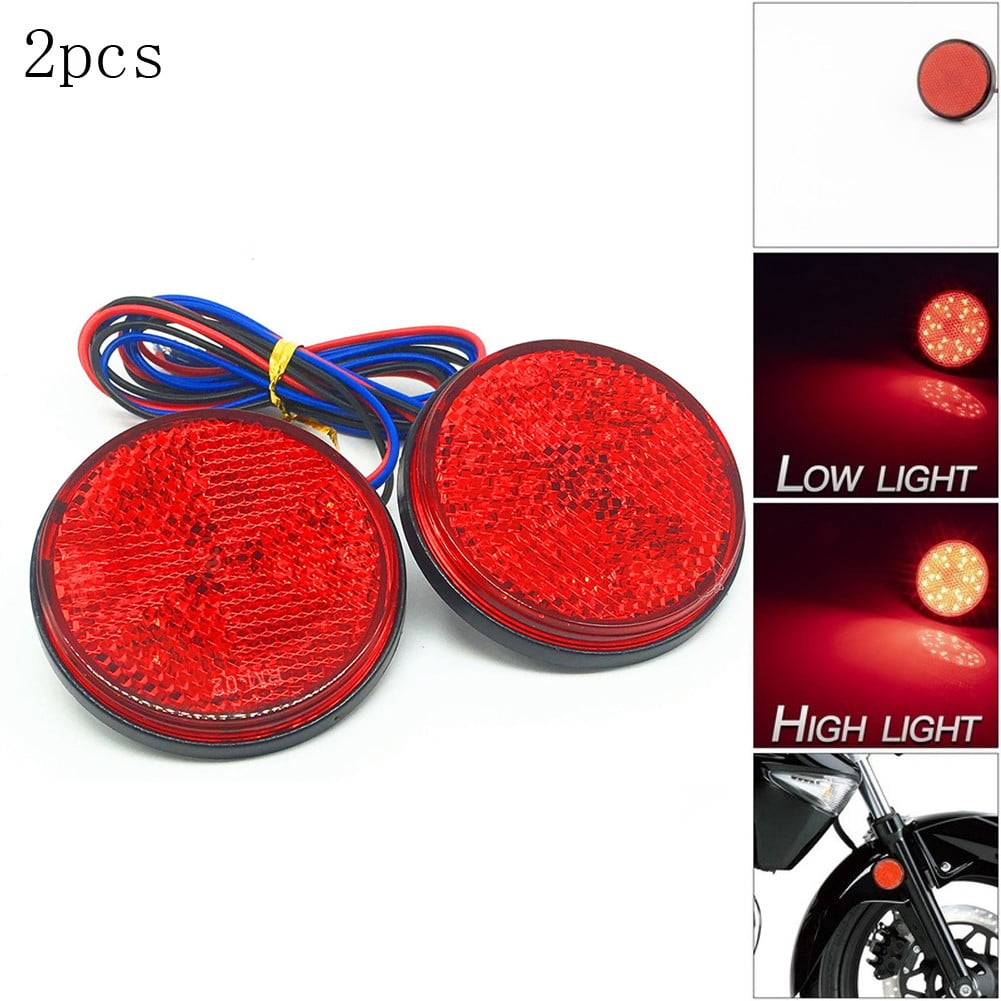2pcs 12V Round Motorcycle Tail Lights Rear Bumper Reflector LED For Car ...
