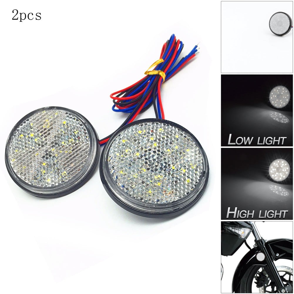 2pcs 12V Round Motorcycle Tail Lights Rear Bumper Reflector LED For Car ...