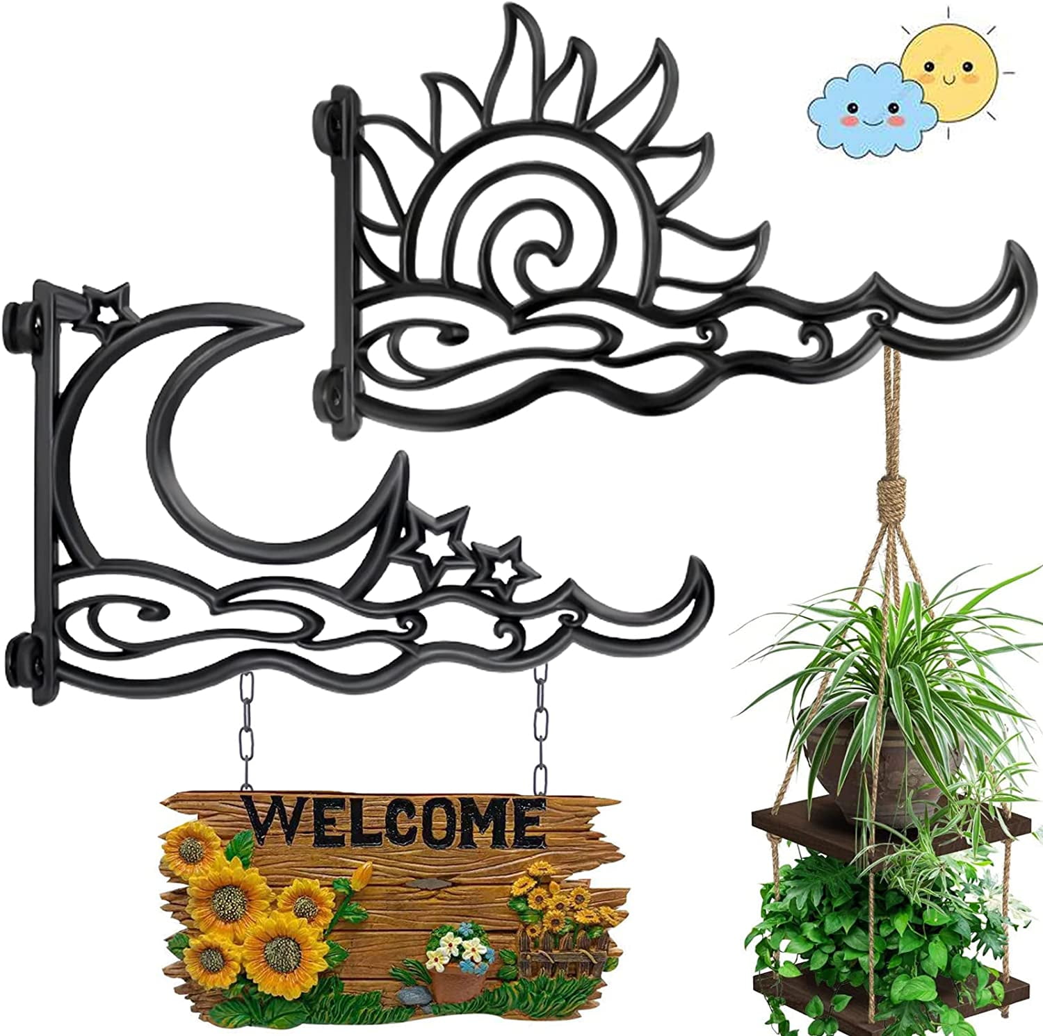 2pcs 13 Inch Heavy Duty Hanging Plant Brackets, Sun Moon Star Metal ...
