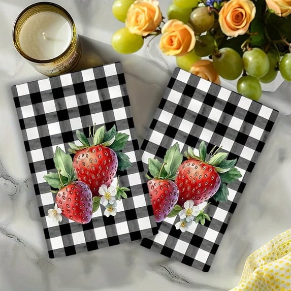 2pcs 16x24 Inch Bright Color 2 Strawberry Floral Kitchen Towels – Black ...