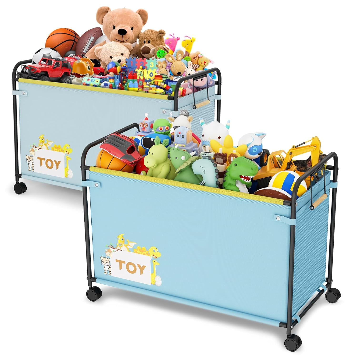 2pcs 180L Extra Large Toy Box with Wheels for Boys Girls, Metal ...