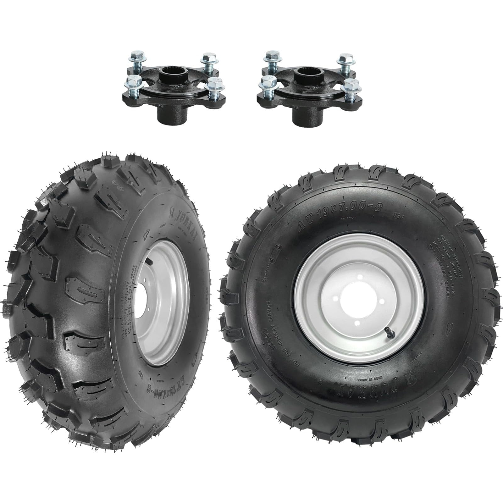 2pcs 19x7.00-8 19x7-8 Tires with Rims 4 Bolt 8 inch Go Kart Wheels w ...