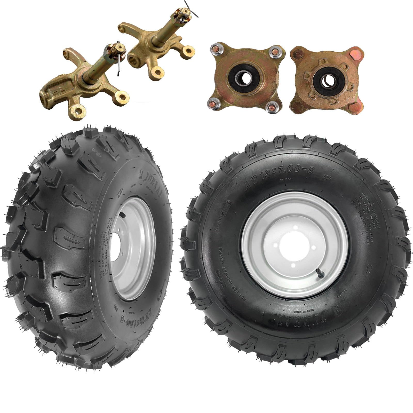 2pcs 19x7.00-8 19x7-8 Tires with Rims 4 Bolt 8 inch Go Kart Wheels w/Front Steering Knuckles ...