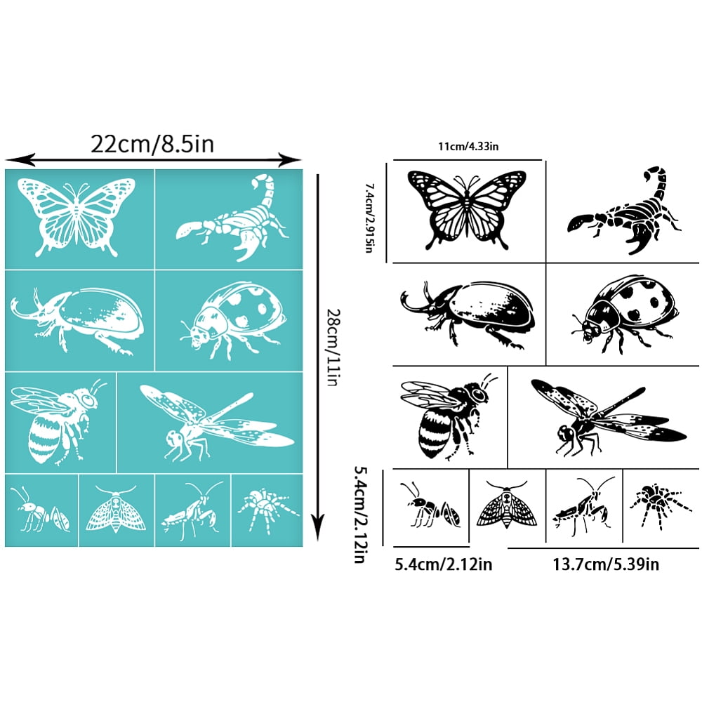 2pcs 2 Sheets Insects Silkscreen Stencil Butterfly Ladybird Honeybee ...