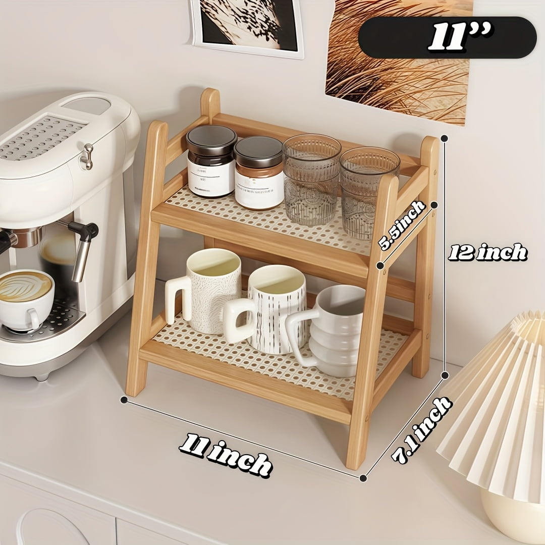 2pcs 2-Tier Bamboo Shelf Set (L+M) - Trapezoid Storage Rack for Kitchen ...