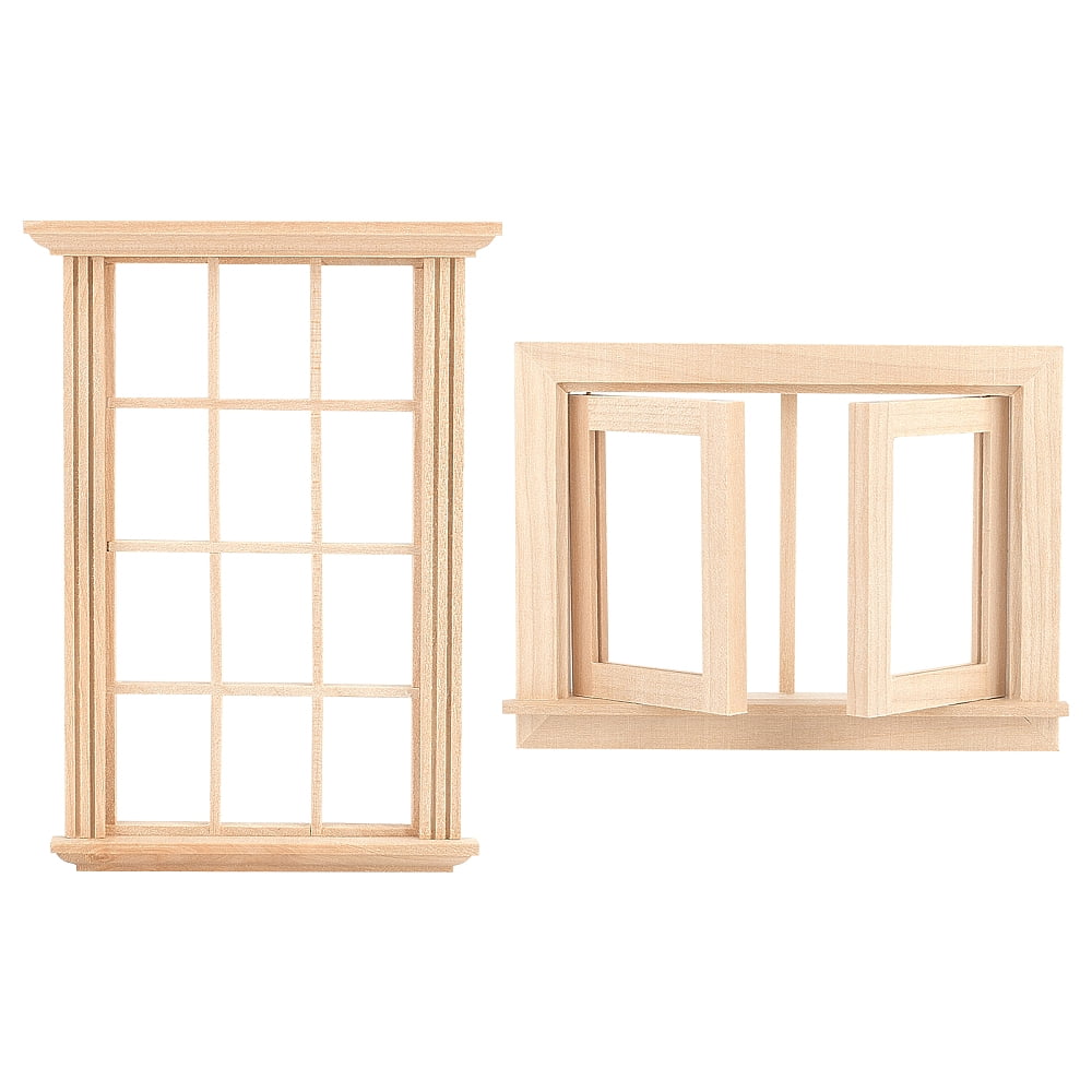 2pcs 2 styles Mini-Display Wood Windows Dollhouse Accessories ...