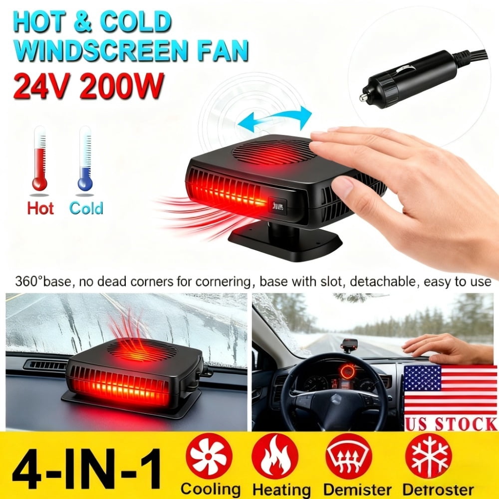 2pcs 200W 24V Portable Car Heater Plug-In Dual-Use Electric Heater Fan ...