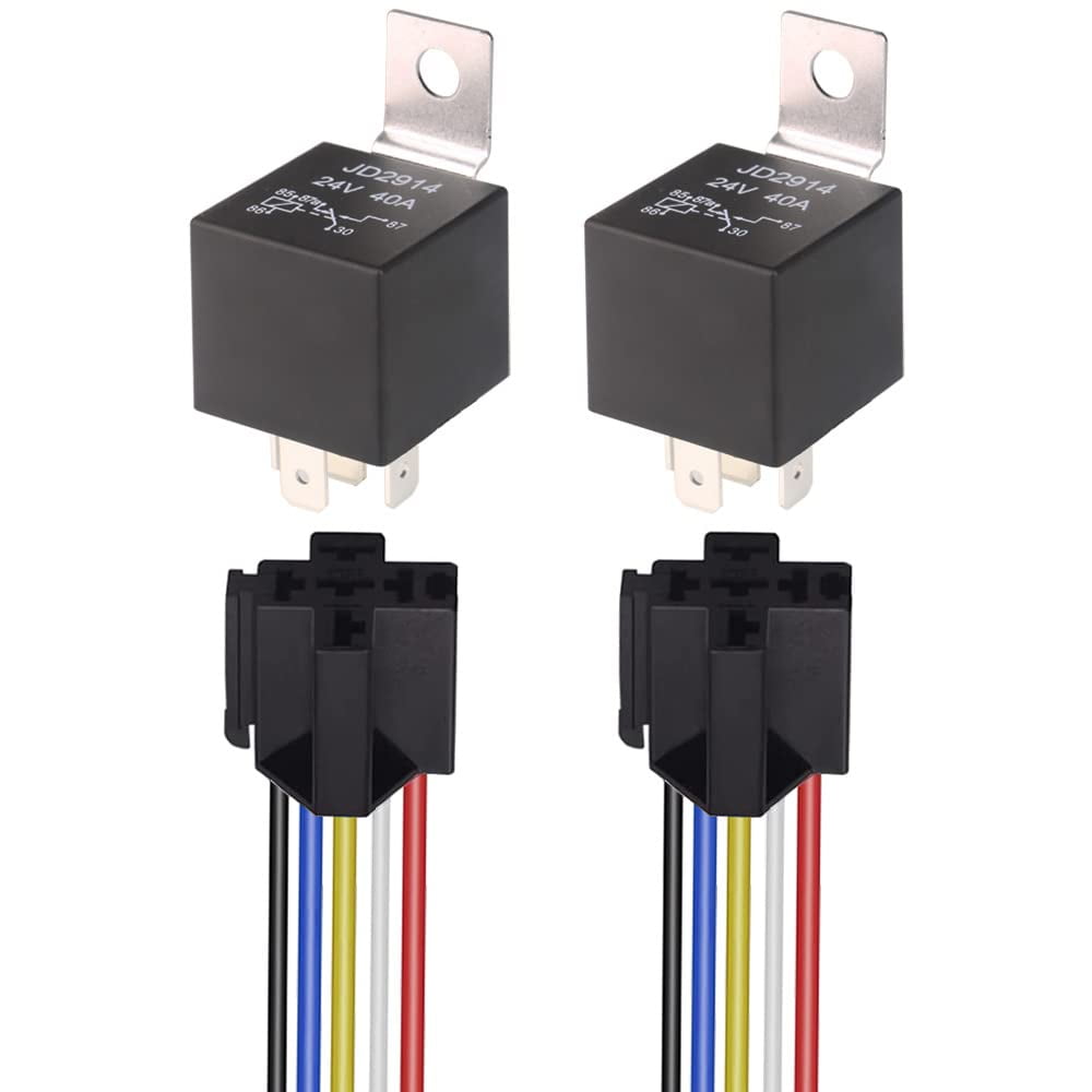 2pcs 24V 40A JD2914 Car Relay with Harness 5 Pin SPDT 12AWG Harness ...