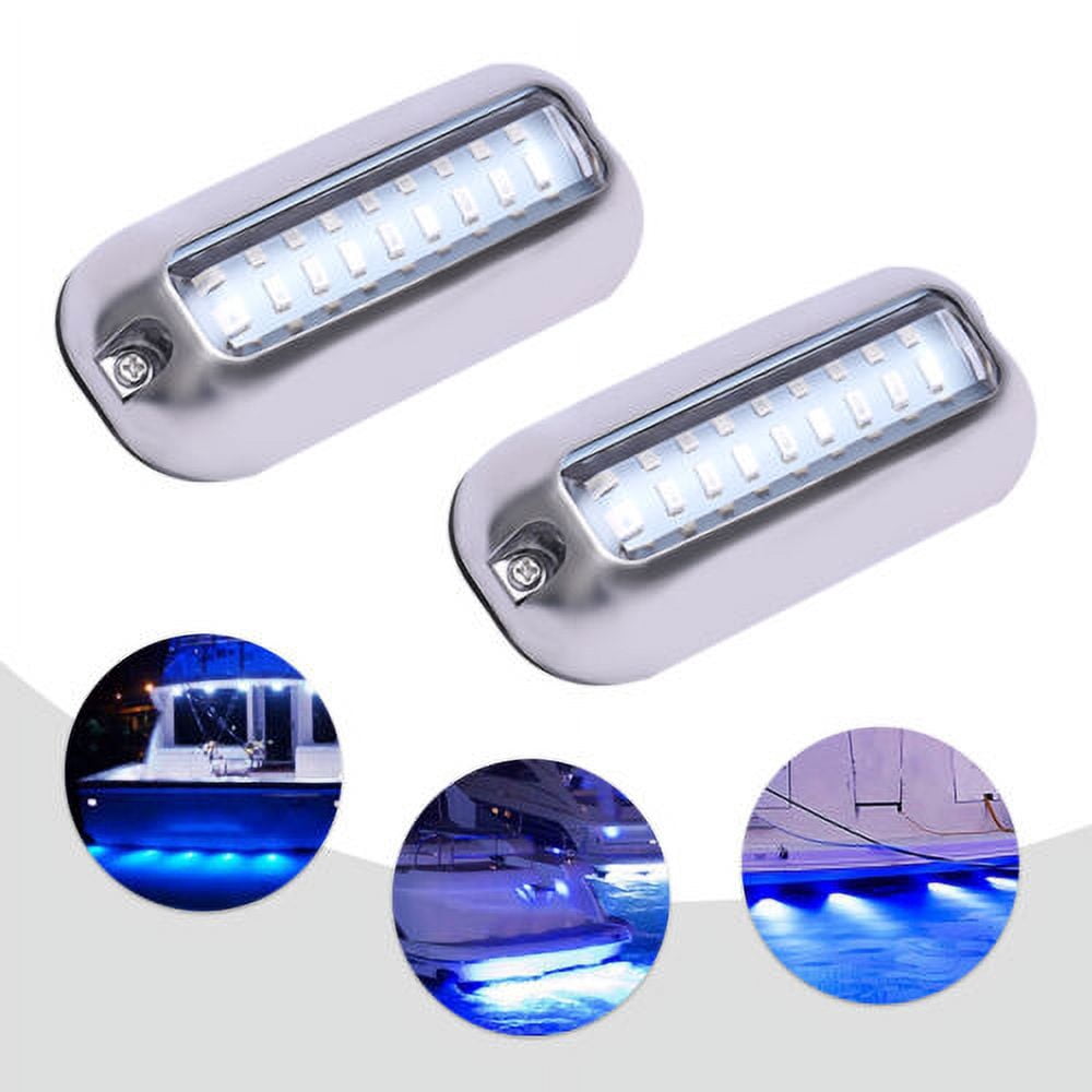2pcs 27 LED Blue Stainless Steel Boat Lights Underwater Lamp Marine ...