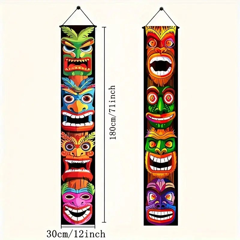 2pcs,2D door flag Hawaiian Tiki Totem door flag logo, Polyester Aloha ...