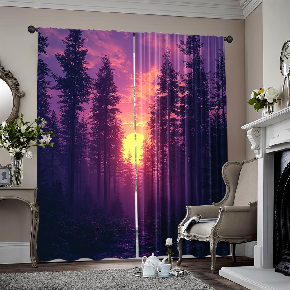2pcs 2D flat Curtain Forest view_ Woodcut style_ wonderland scenes ...