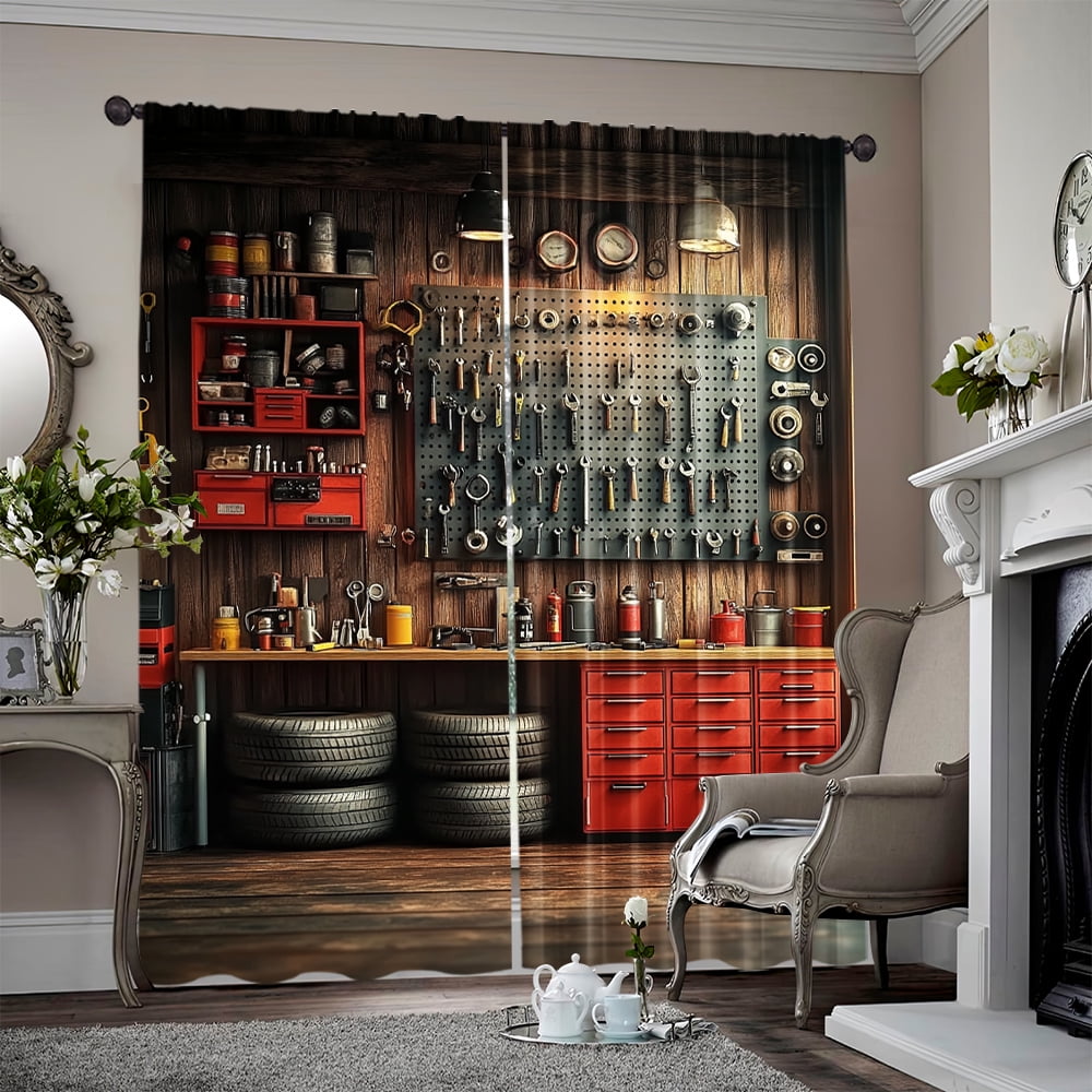 2pcs 2D flat Drapes Garage workshop tool display Polyester Without ...