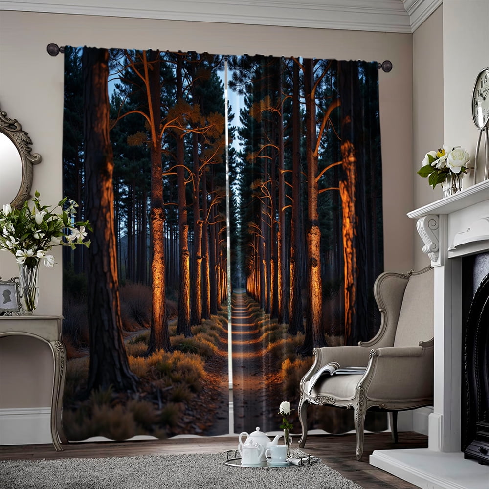 2pcs 2D flat Scene Curtains Forest night view Protecting Privacy ...