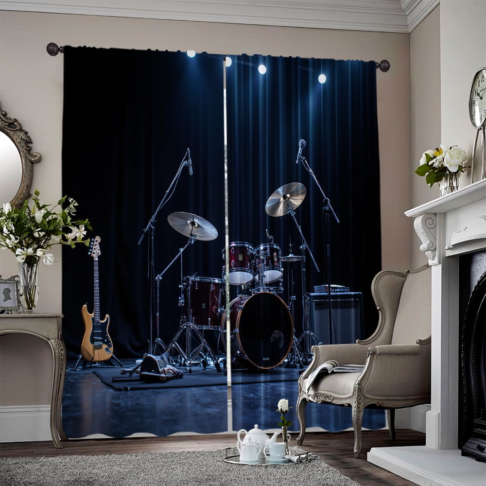 2pcs 2D flat Window Treatment Curtains Guitar and drums Polyester ...